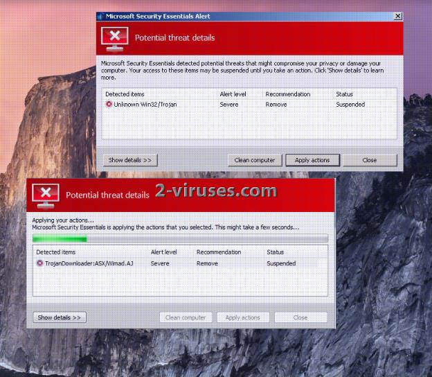 Microsoft Security Essentials Alert virus - Dedicated 2-viruses.com