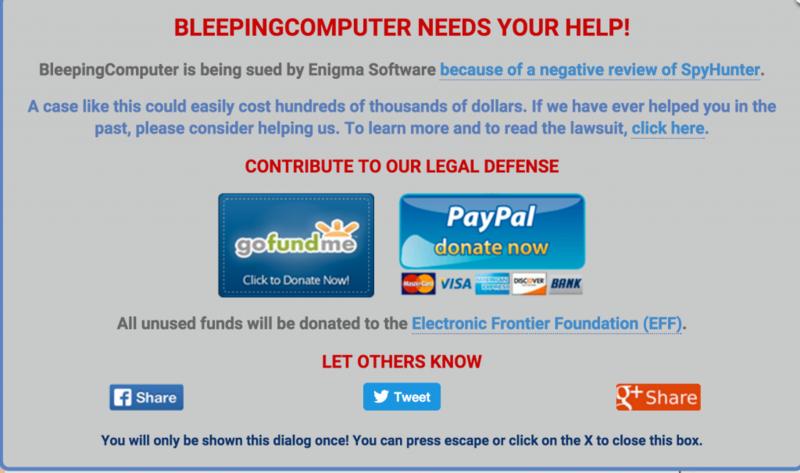 Bleepingcomputer gets sued by Enigma Software Group - Dedicated 2-viruses.com