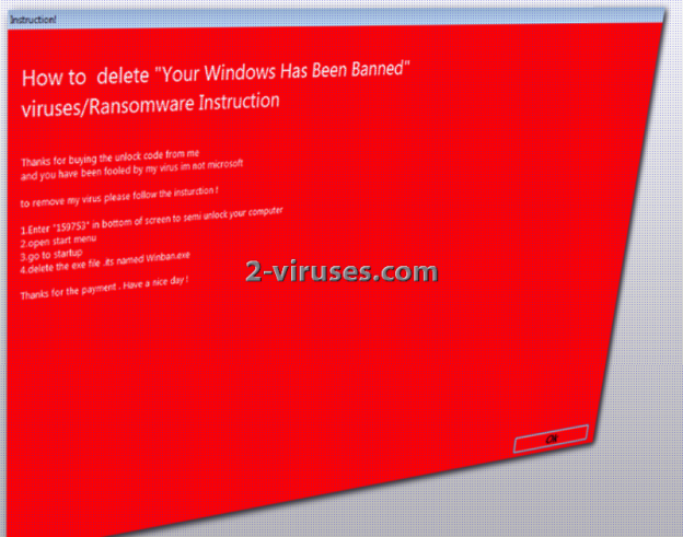 Your Windos Has Been Banned Screenlocker - Dedicated 2-viruses.com