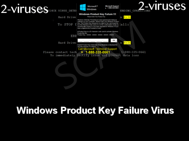 Windows Product Key Failure Virus - Dedicated 2-viruses.com