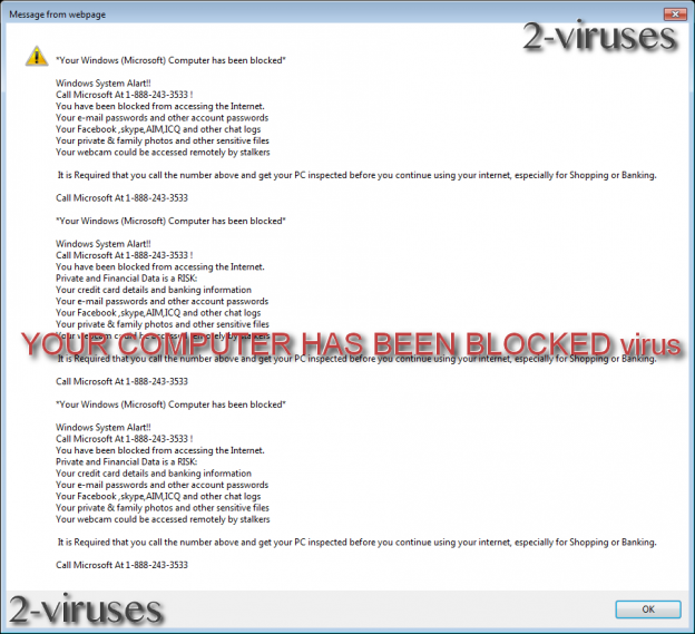 YOUR COMPUTER HAS BEEN BLOCKED Virus - Dedicated 2-viruses.com