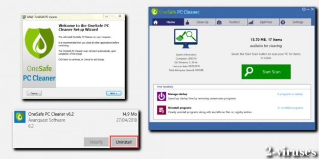OneSafe PC Cleaner Pro PUP - Dedicated 2-viruses.com