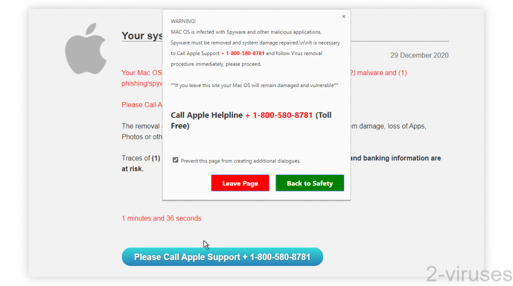 Fake Alert "MacOS is infected with Spyware..." - Dedicated 2-viruses.com