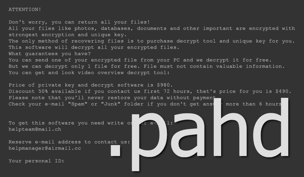 Pahd Ransomware – How to remove – Dedicated 2-viruses.com
