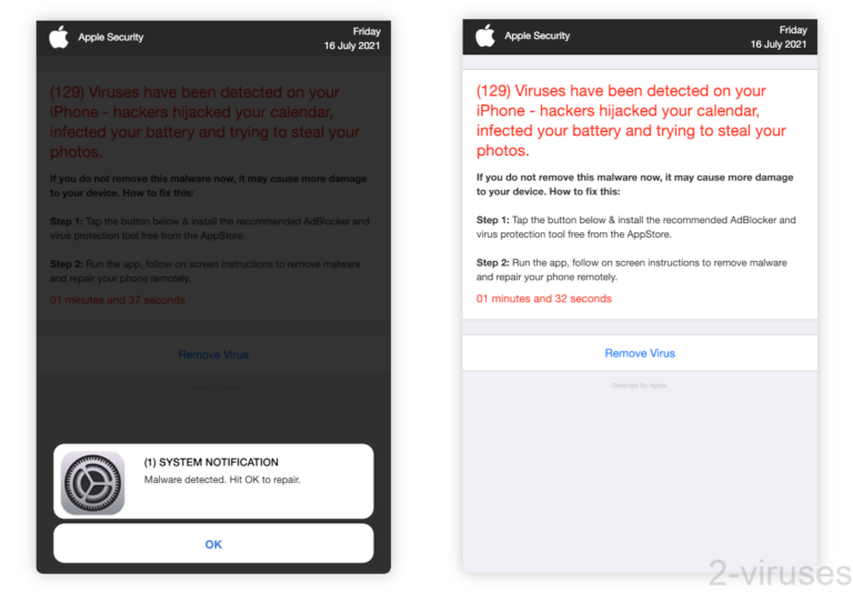 Fake Alerts - "Your Apple Device Has Been Hacked" - Dedicated 2-viruses.com